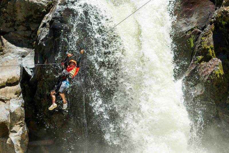 Waterfall Rope Crossing stock photo. Image of neoprene - 61154890