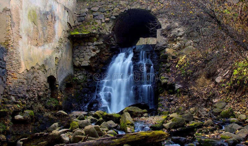 Waterfall. stock image. Image of lithuania, bridge, park - 89203493