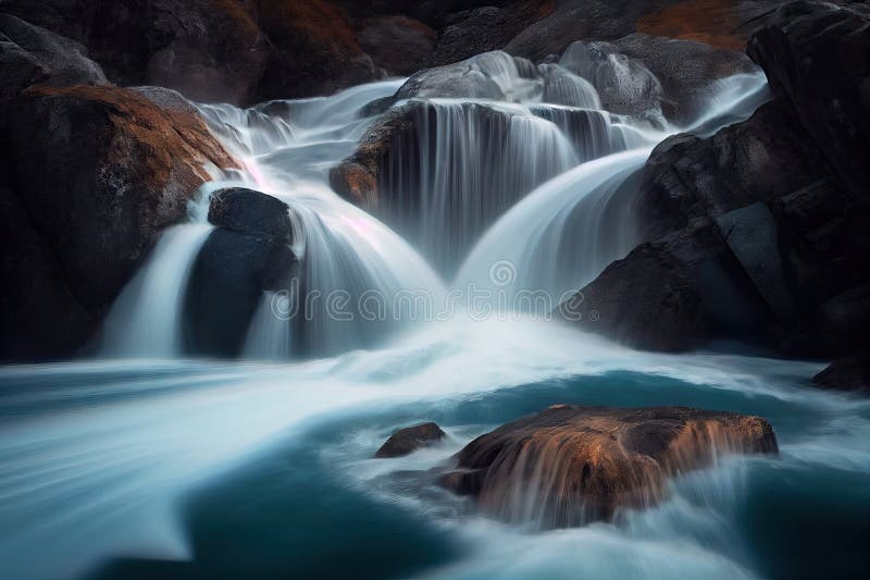 Waterfall, with the Rush of Water and Blurred Motion Created by Long ...