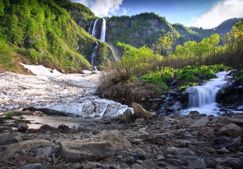 Waterfall Russia, Kavkaz stock image. Image of reflection - 23709817