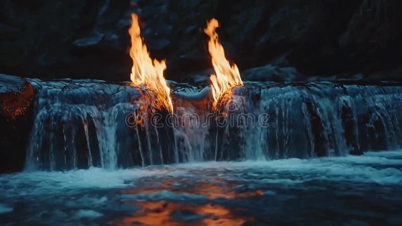 Waterfall S Fiery Crown: a Cascade Illuminated by Dancing Flames in a ...