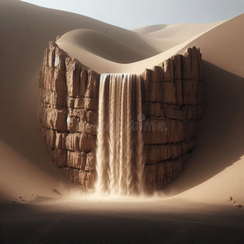 A Waterfall of Sand in the Desert. Space for Text. Stock Photo - Image ...