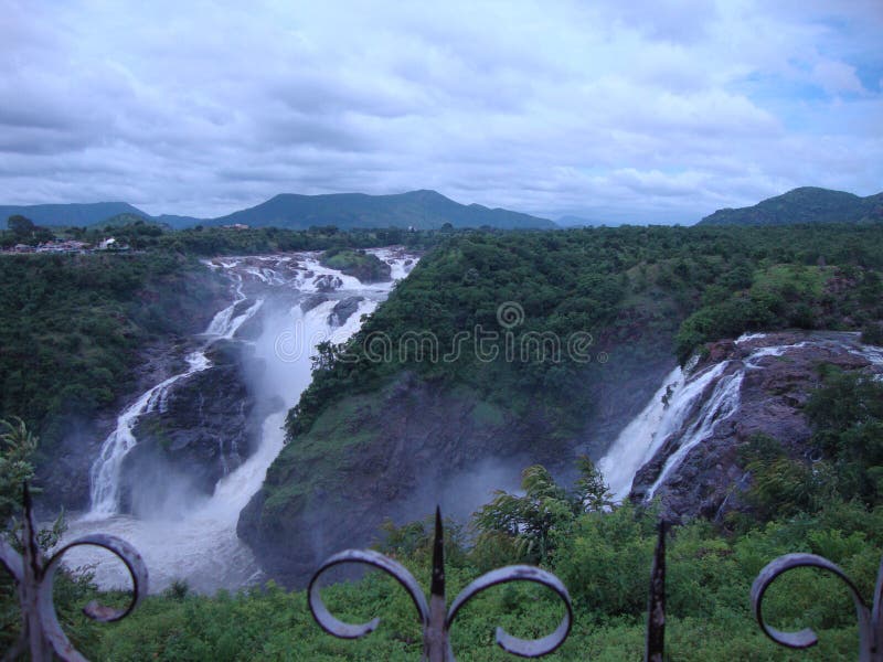 Waterfall Scene from Top of View Point Stock Photo - Image of grass ...