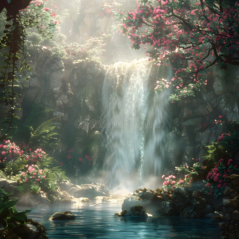 Waterfall Scene stock illustration. Illustration of park - 324071491