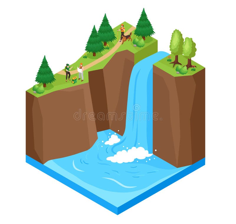 Waterfall Scenery Isometric Concept Stock Vector - Illustration of ...