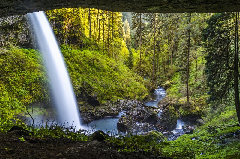 Waterfall Scenery in Silver Falls State Park, Oregon. Stock Image ...