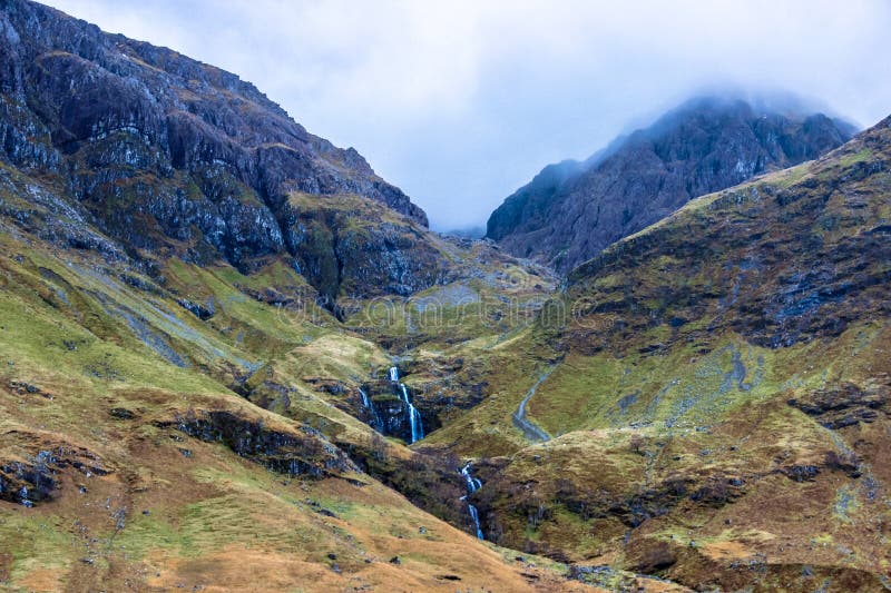 Small Waterfall in the Scottish Hills Dramatic Landscape Scotland ...