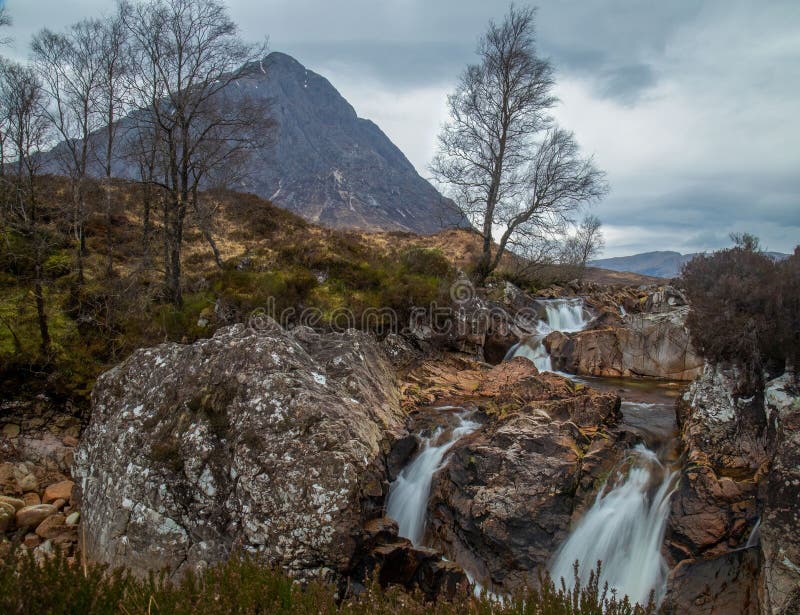 Waterfall in the Scottish Mountains of Glencoe Stock Image - Image of ...