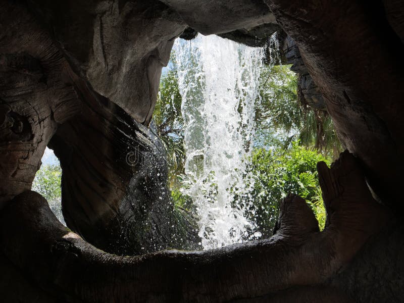 A Waterfall Seen from the Inside of a Cave Stock Image - Image of ...
