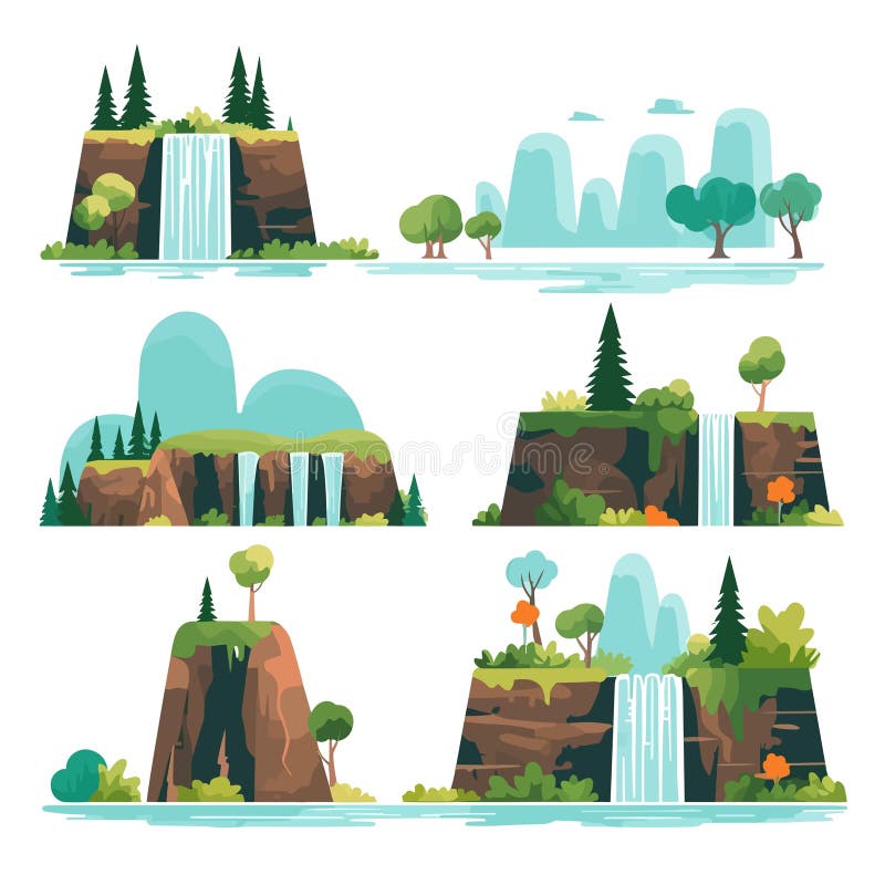 Waterfall Set Vector Isolated on White Stock Vector - Illustration of ...