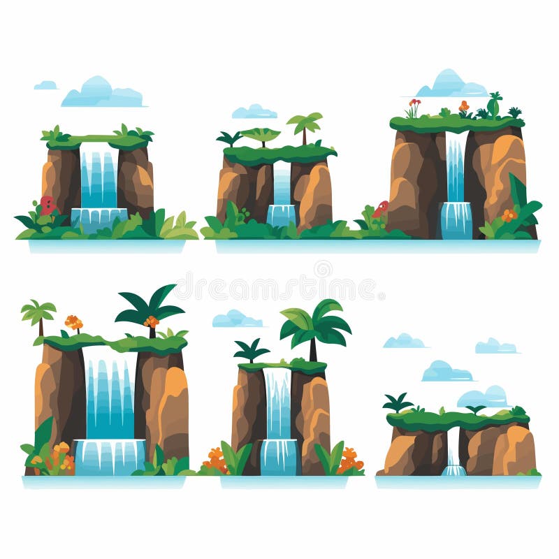 Waterfall Set Vector Isolated on White Illustration Stock Vector ...