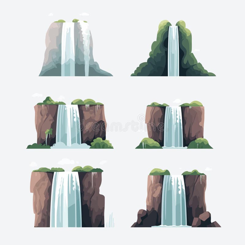 Waterfall Set Vector Isolated on White Illustration Stock Vector ...