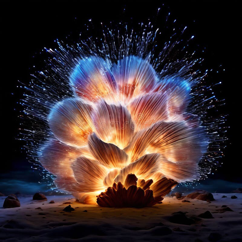 Waterfall Shells Large Spherical Fireworks that Explode into Ca Stock ...