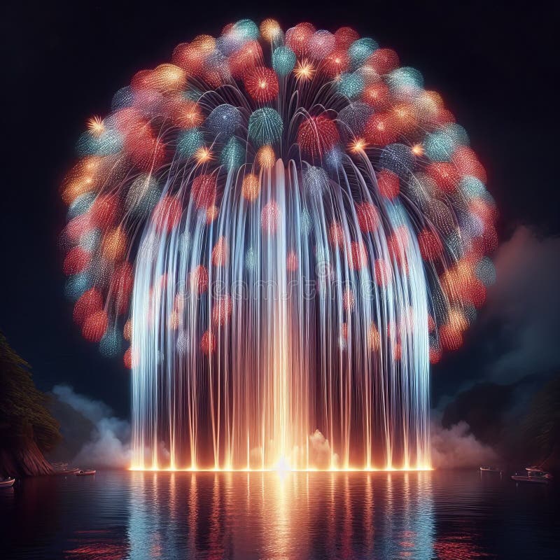 30 36. Waterfall Shells_ Large, Spherical Fireworks Th Stock Image ...