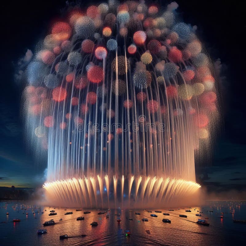 33 36. Waterfall Shells_ Large, Spherical Fireworks Th Stock Image ...