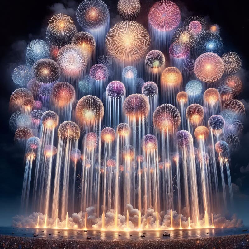 26 36. Waterfall Shells_ Large, Spherical Fireworks Th Stock Image ...