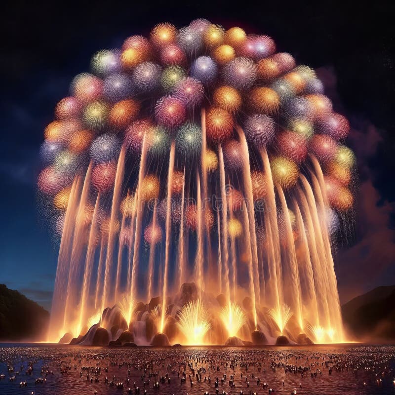 29 36. Waterfall Shells_ Large, Spherical Fireworks Th Stock Photo ...