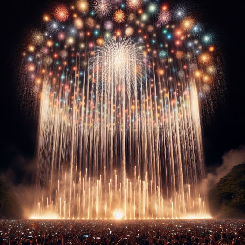 31 36. Waterfall Shells_ Large, Spherical Fireworks Th Stock Photo ...