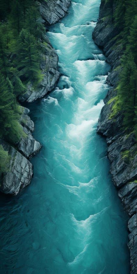 Swiss Style River: Dark Cyan and Light Cyan Mountain River with ...