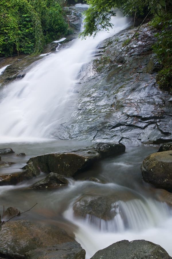 A Waterfall with Silky Smooth Waters Stock Image - Image of tree ...