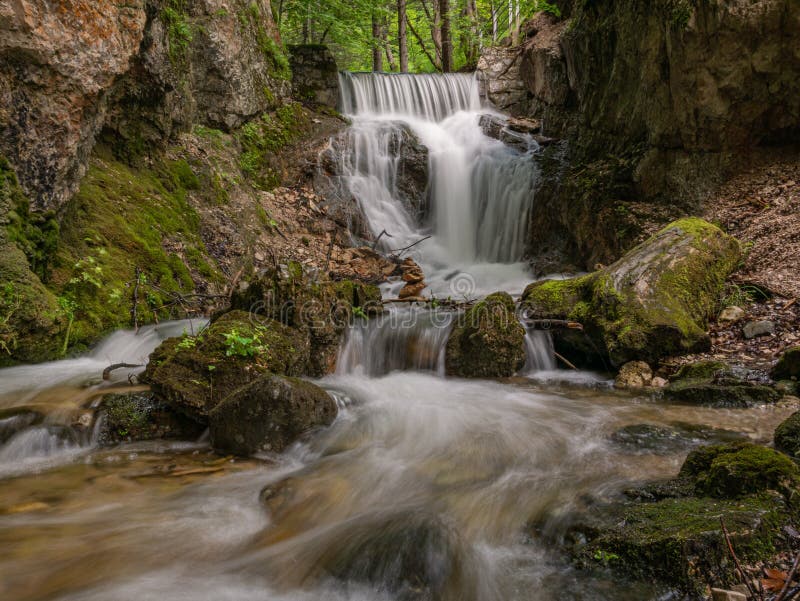 A Waterfall with Small Cascades in the Forest Stock Image - Image of ...