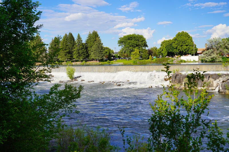 Waterfall on the Snake River in the City of Idaho Falls Stock Photo ...