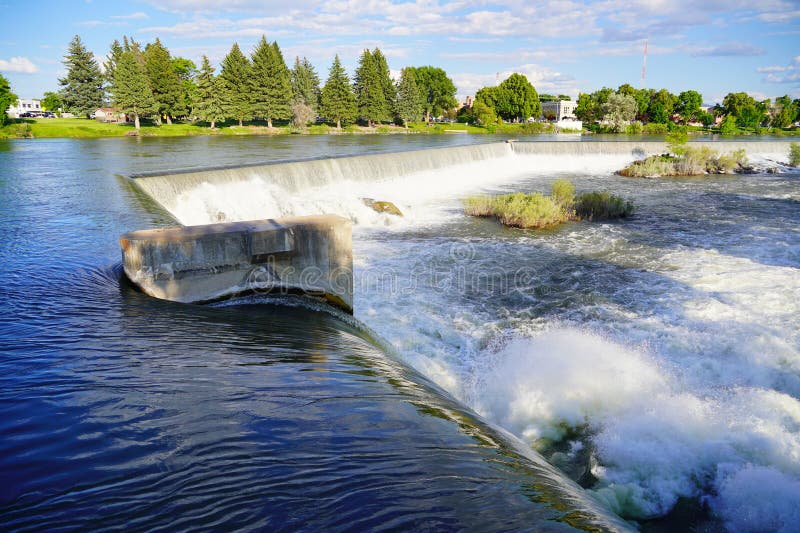 Waterfall on the Snake River in the City of Idaho Falls Stock Photo ...