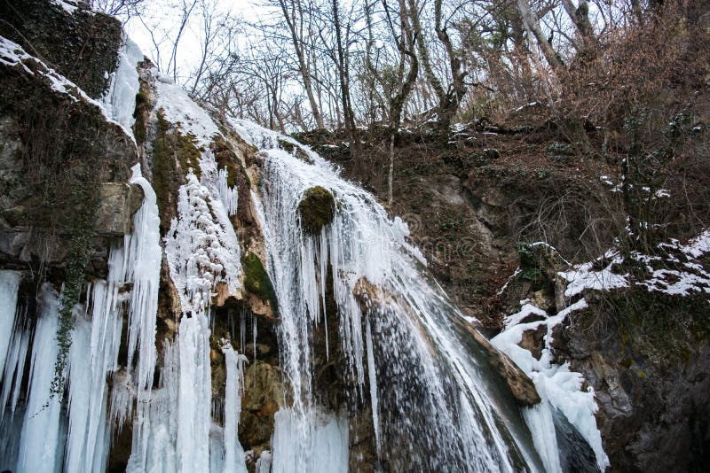 Waterfall in the snow stock photo. Image of cold, snow - 213666544