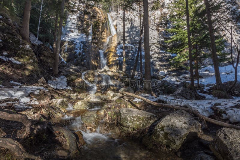 Waterfall with Snow in the Winter Stock Image - Image of nature, creek ...