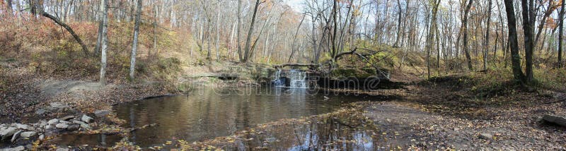 A Waterfall Spill into a Forest Pool Panorama Stock Photo - Image of ...