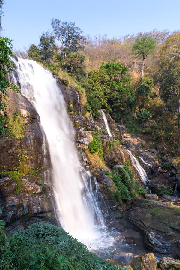Waterfall with Splashing Water Stock Photo - Image of travel, tree ...