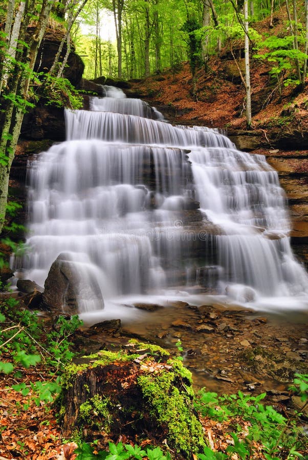 Waterfall spring stock image. Image of stream, autumn - 14879289