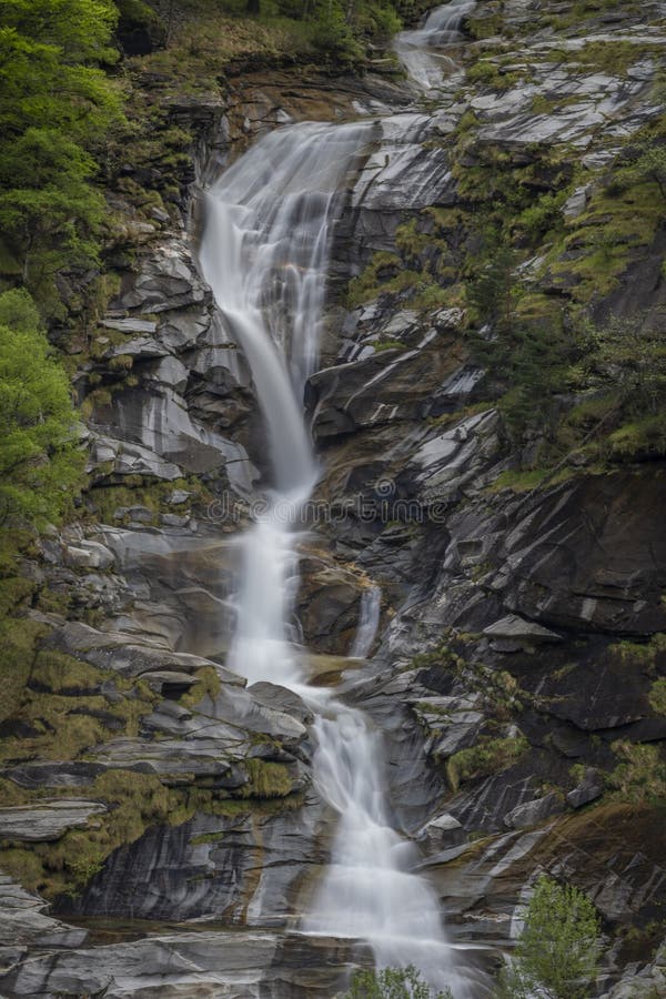 Waterfall in Spring Evening in Valley of River Diveria in Gondo Village ...
