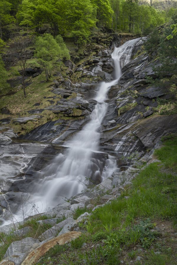 Waterfall in Spring Evening in Valley of River Diveria in Gondo Village ...