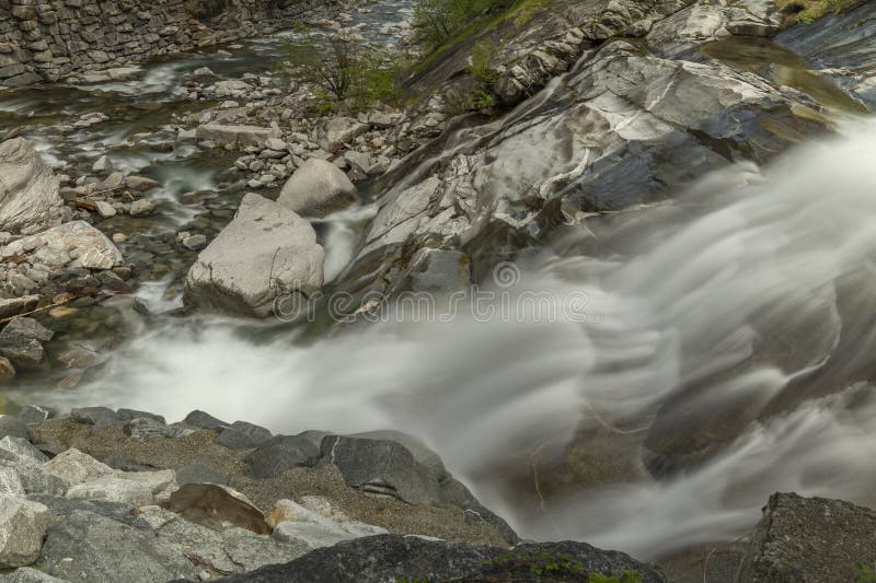 Waterfall in Spring Evening in Valley of River Diveria in Gondo Village ...
