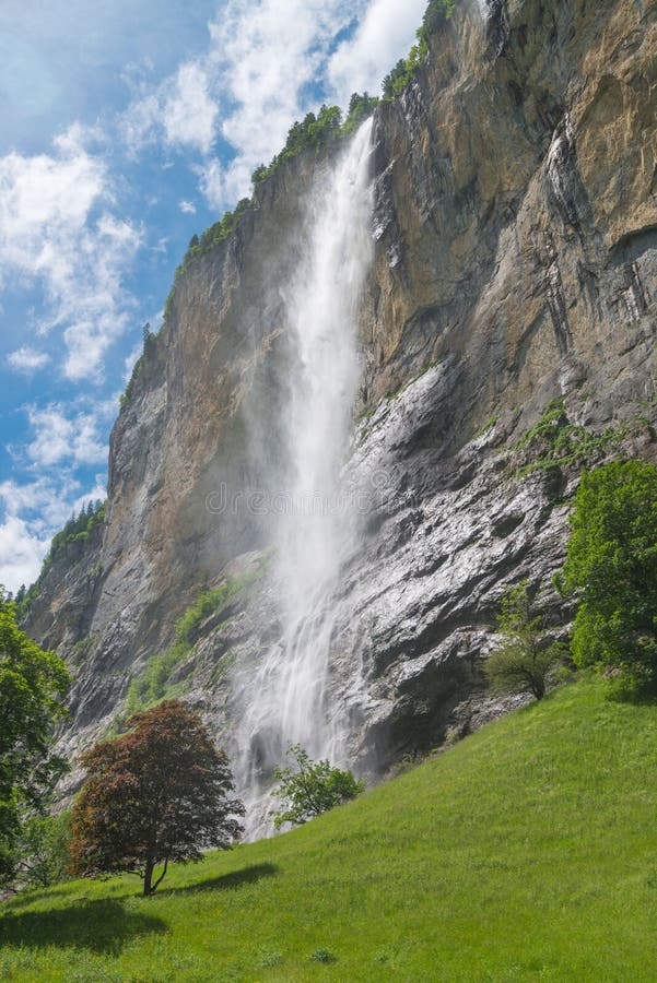 Waterfall Staubbachfall in Lauterbrunnen Stock Photo - Image of ...