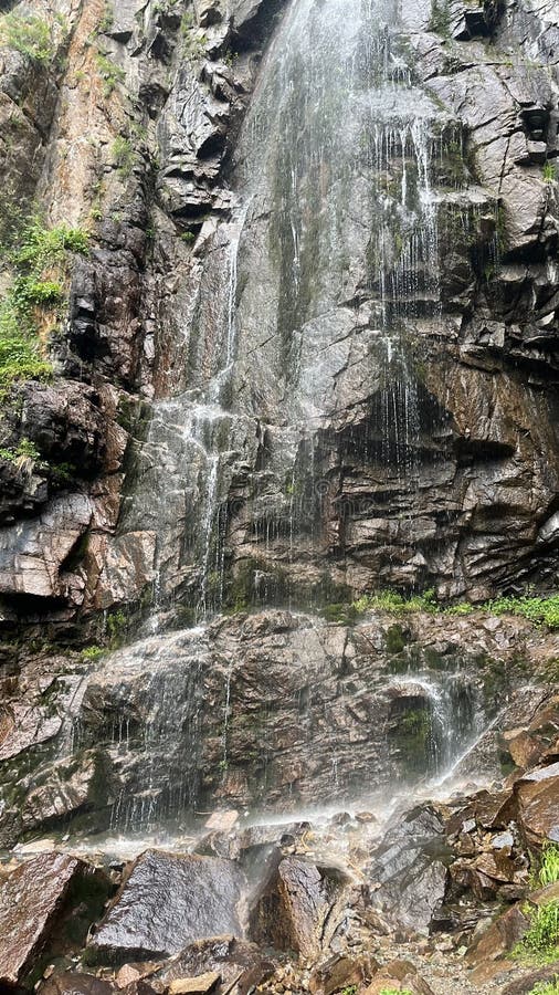 Waterfall on a Stone Cliff View on a Summer Day Stock Image - Image of ...