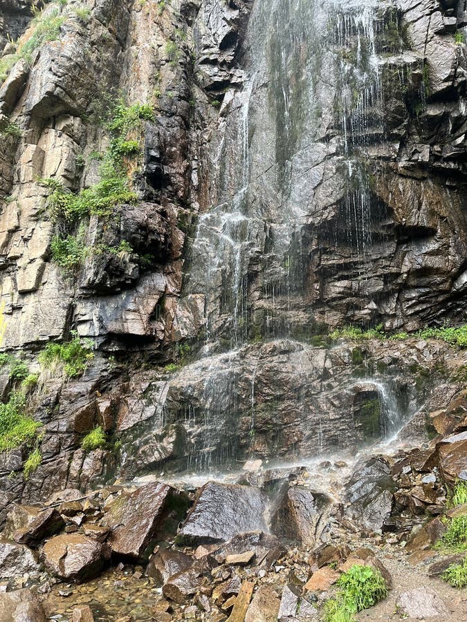Waterfall on a Stone Cliff View on a Summer Day Stock Image - Image of ...