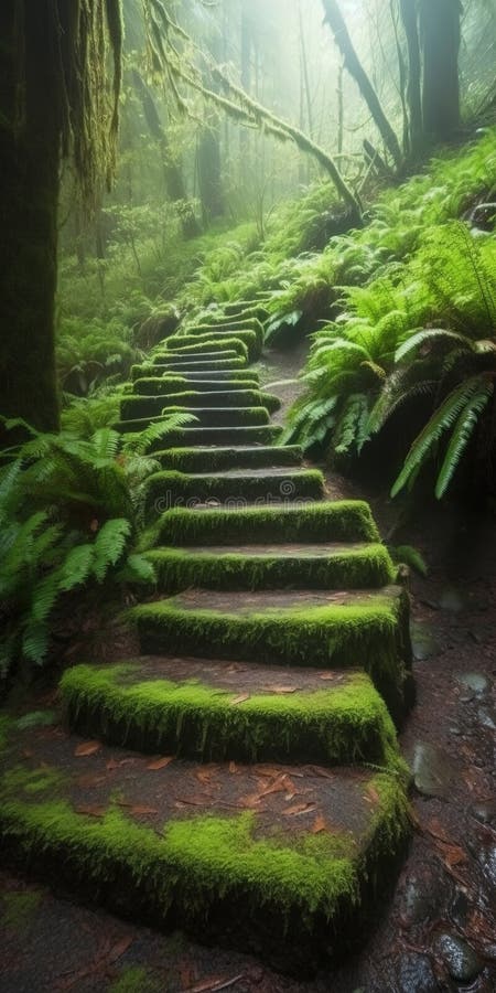 Waterfall Stone Steps Path Covered with Shamrock Clovers and Tiny Green ...