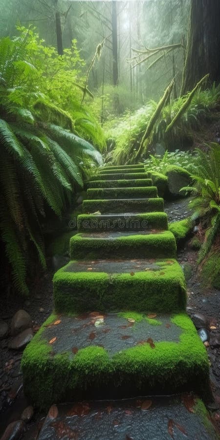 Waterfall Stone Steps Path Covered with Shamrock Clovers and Tiny Green ...