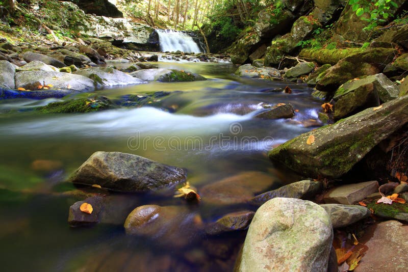 Waterfall and stream stock image. Image of rock, hidden - 16447227