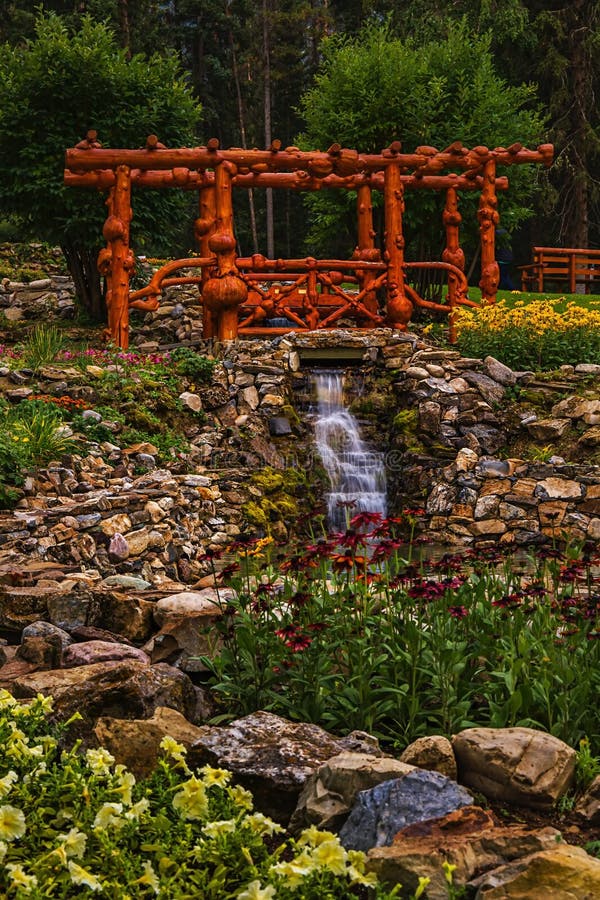 Waterfall Streaming in a Banff Garden Stock Photo - Image of landscape ...