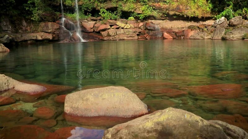 Waterfall Streams Falling Form Rock with Calm Water Reflection from ...