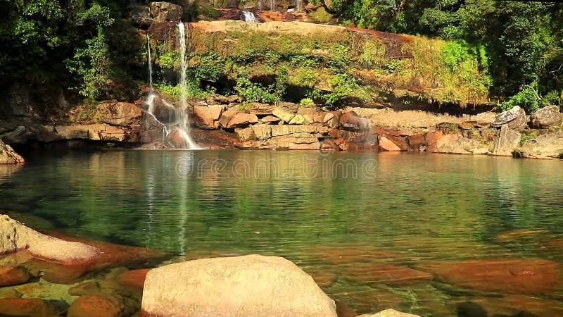 Waterfall Streams Falling Form Rock with Calm Water Reflection from ...