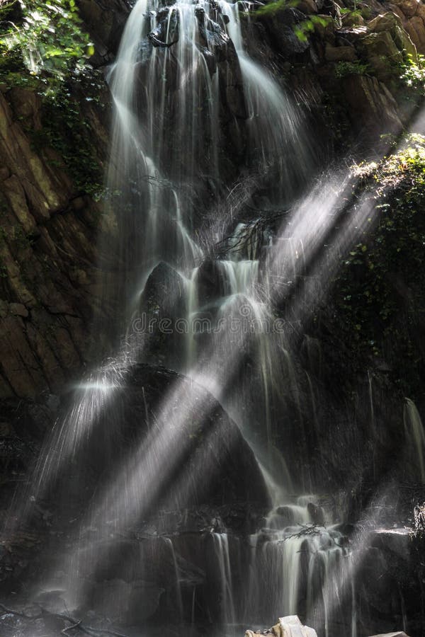 Waterfall in Sun Rays View from Below Stock Image - Image of fresh ...