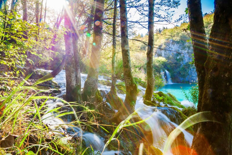 Waterfall with a Few Sun Rays Stock Photo - Image of costa, national ...