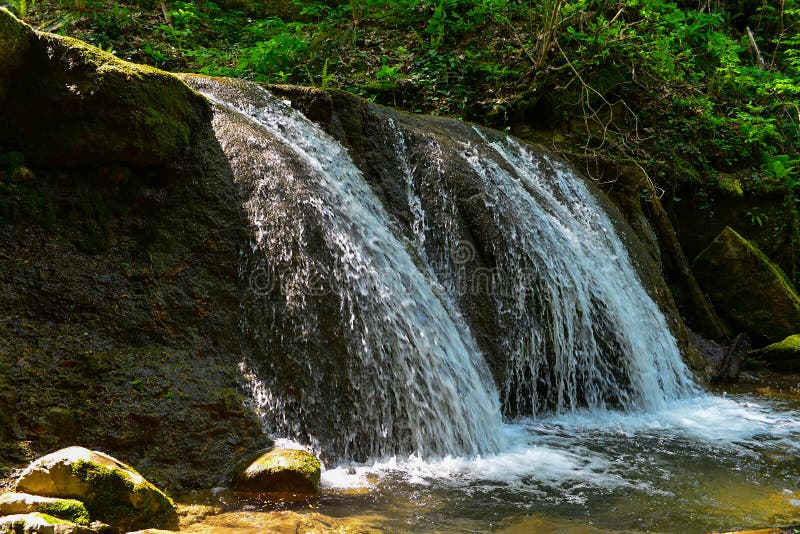 Waterfall in the Sunny Summer Forest of the Caucasus Stock Photo ...