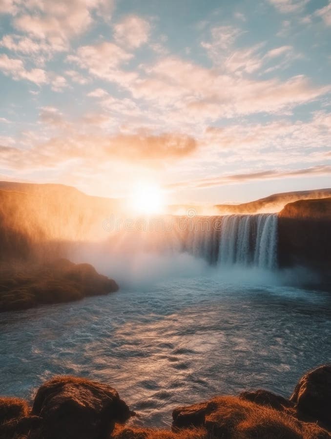Waterfall sunset scenery stock image. Image of vacation - 376231163
