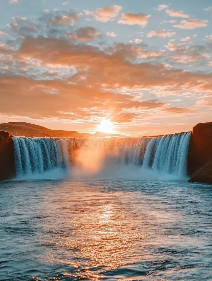 Waterfall at sunset stock image. Image of water, waterfall - 376474471