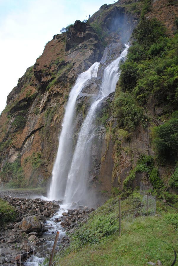 Waterfall at Tal Manang Nepal Stock Image - Image of nepal, waterfall ...